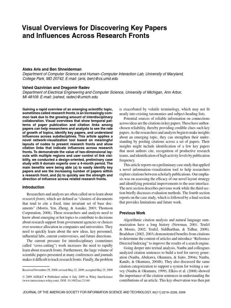 Visual Overviews For Discovering Key Papers and in Uences Across ...