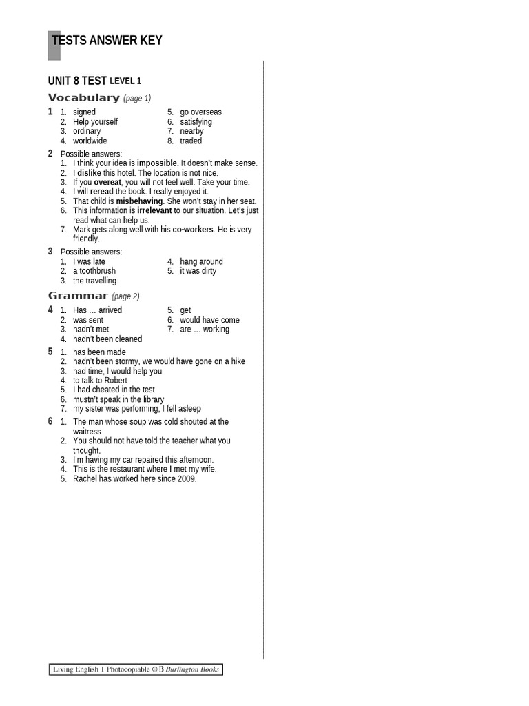 Unit 8 self test ANSWERS | PDF