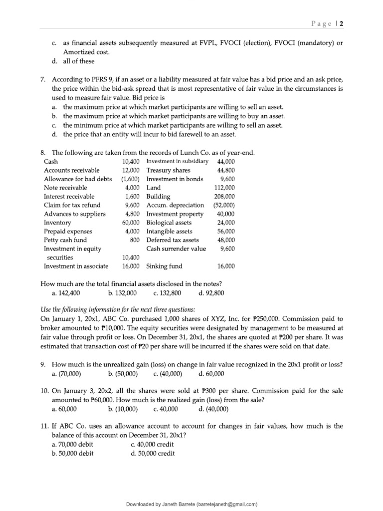Equity Investment FVPL FVOCI Quiz | PDF