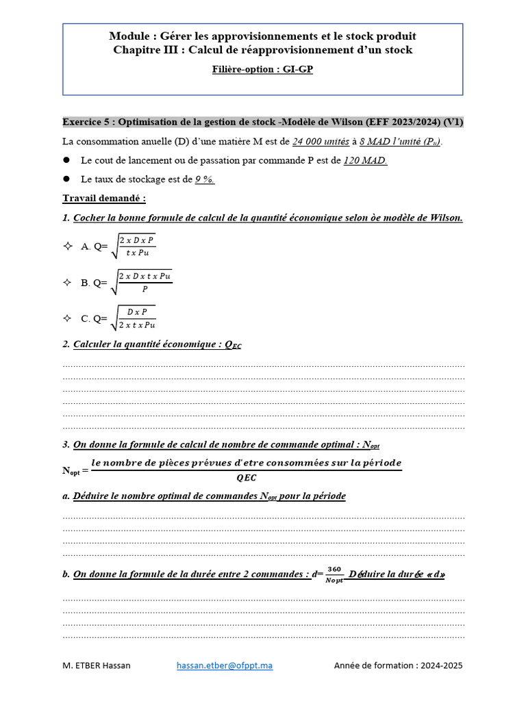 Serie 6 Des Exercices-Chapitre III GP | PDF