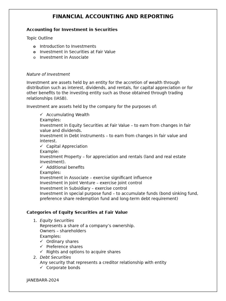 Accounting For Investment in Securities | PDF