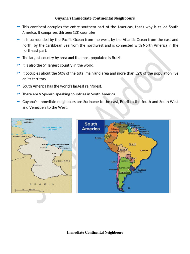 Guyana's Immediate Continental Neighbours | PDF | South America | Latin ...