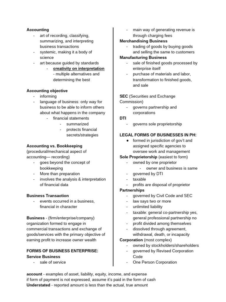 Acct Class Notes | PDF