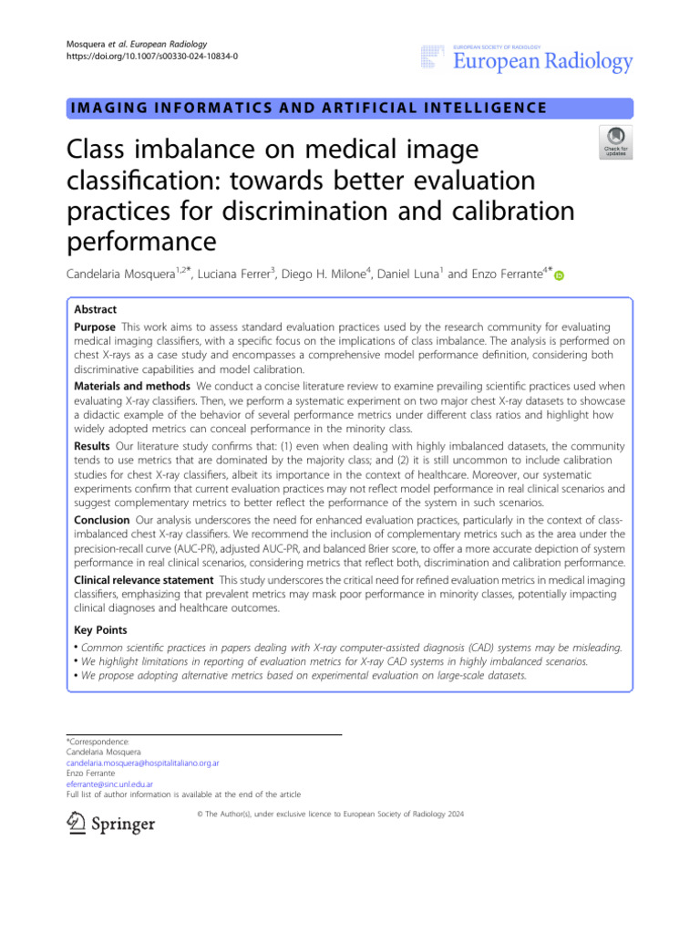 2024 - Class Imbalance On Medical Image Classification Towards Better Evaluation Practices For ...