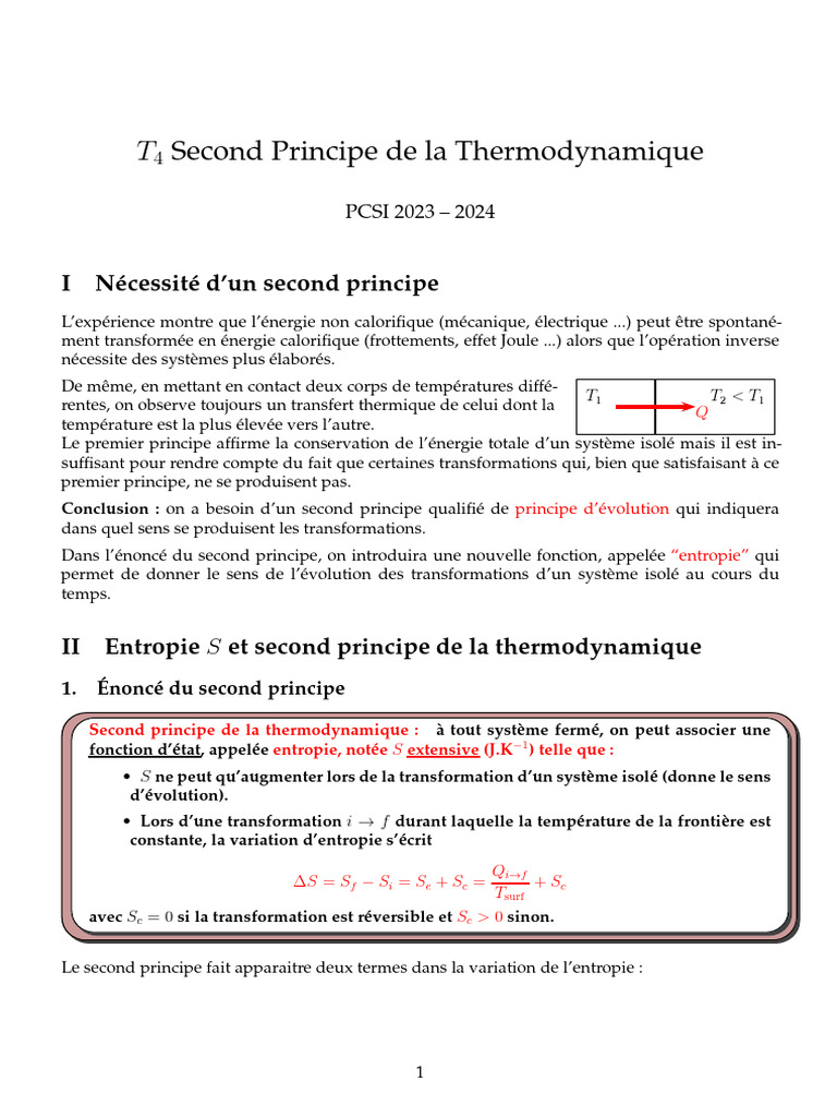 Second Principe de La Thermodynamique | PDF