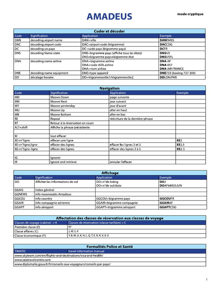 Aide Memoire Formats Amadeus | PDF