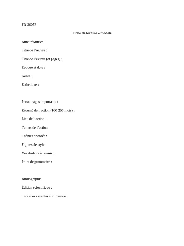 Fiche de Lecture Modèle | PDF