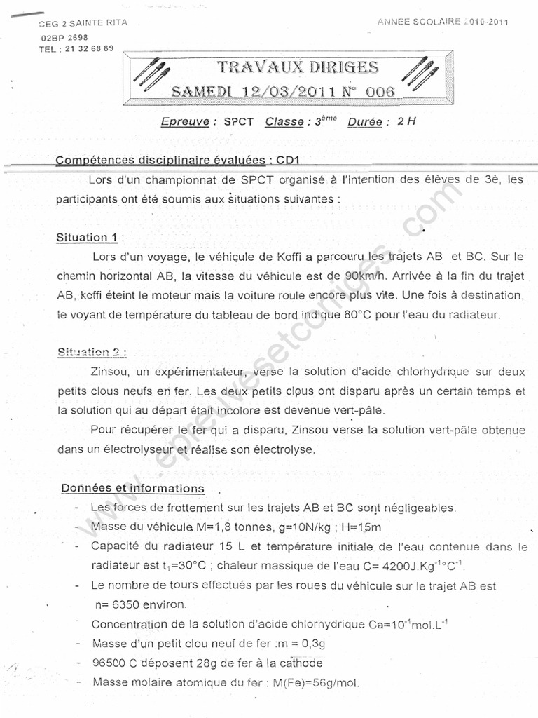 Ceg Ikpinle Examen Blanc de Bepc SPCT 2014 | PDF