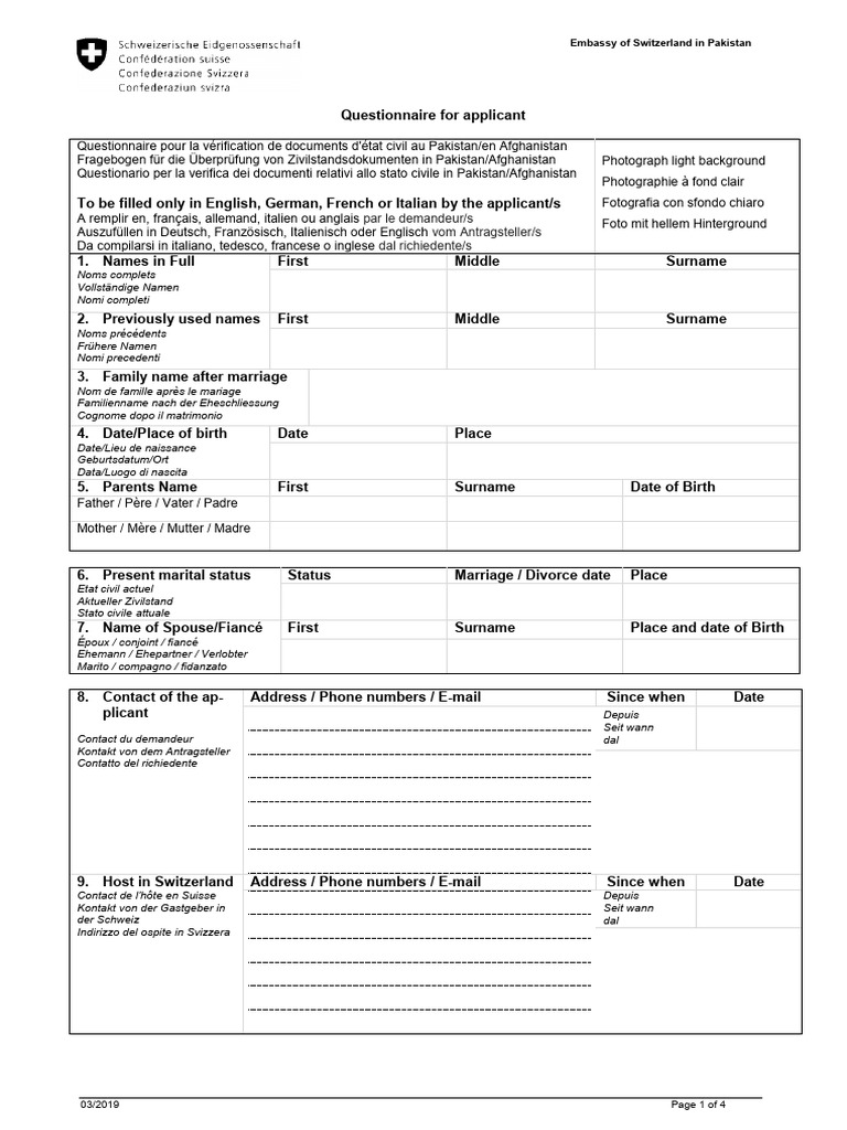 124.1 Questionnaire For Applicant 2021 | PDF