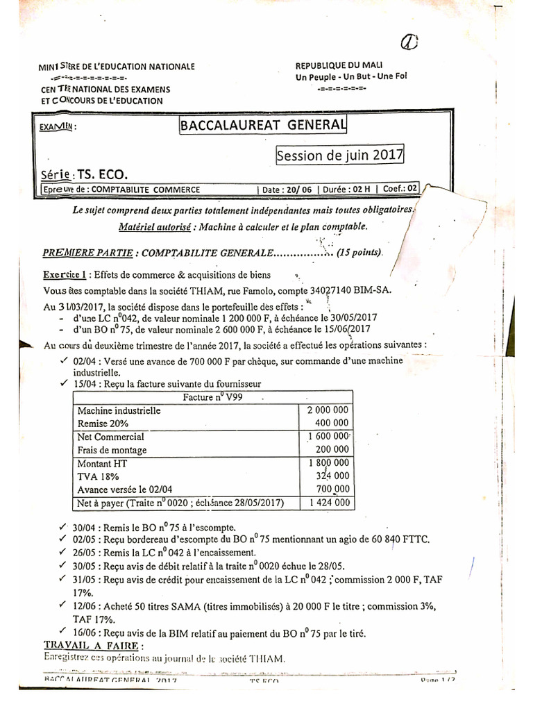 Compta Bac 2017 | PDF