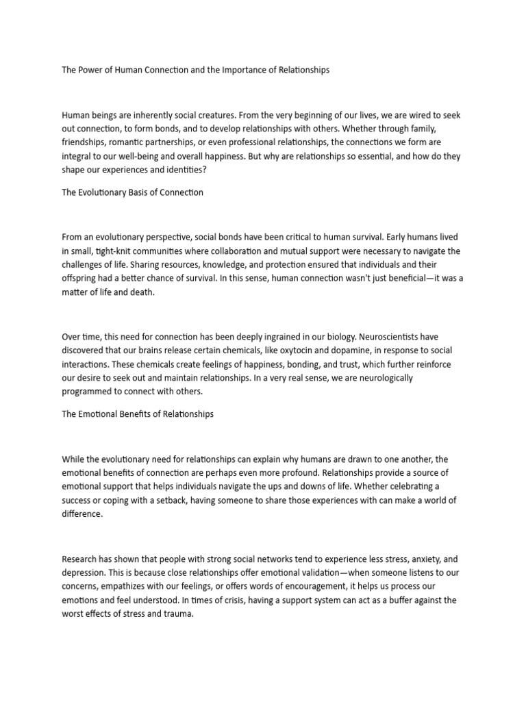 The Power of Human Connection and The Importance of Relationships12345 ...
