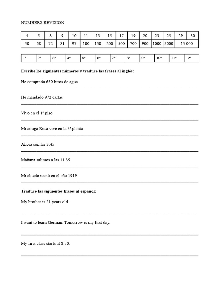 Spanish Numbers Revision Worksheet | PDF