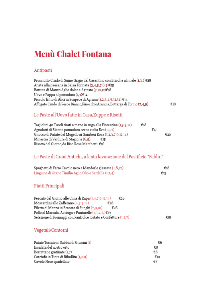 Menu Chalet Fontana | PDF