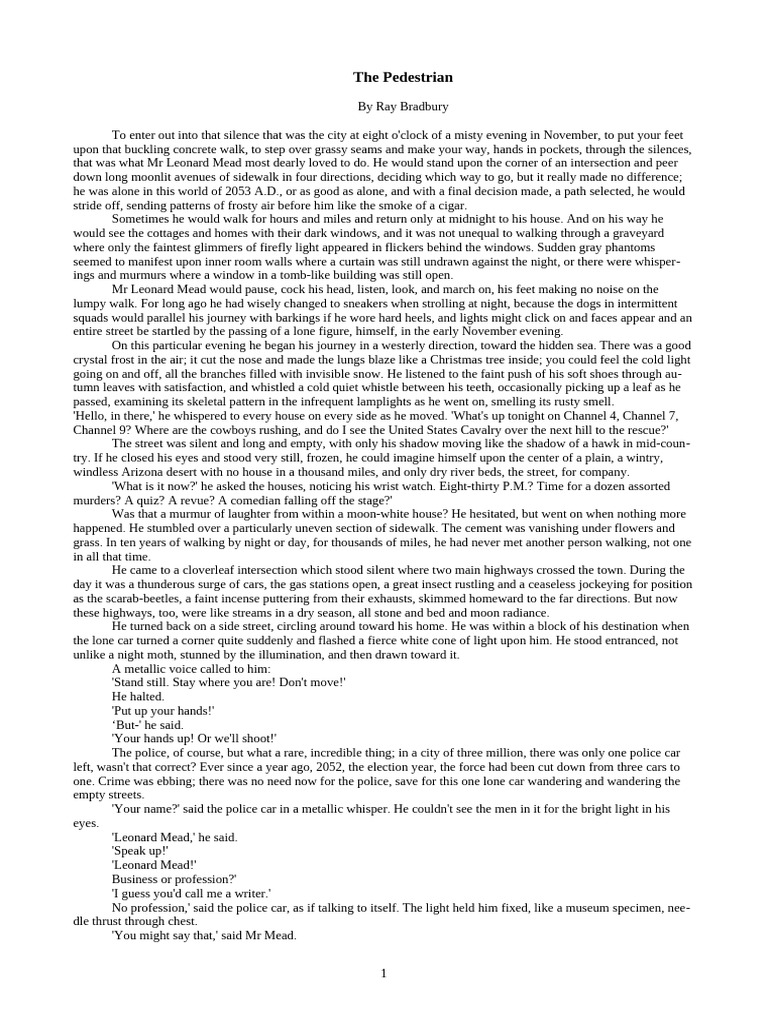 'The Pedestrian' by R. Bradbury | PDF