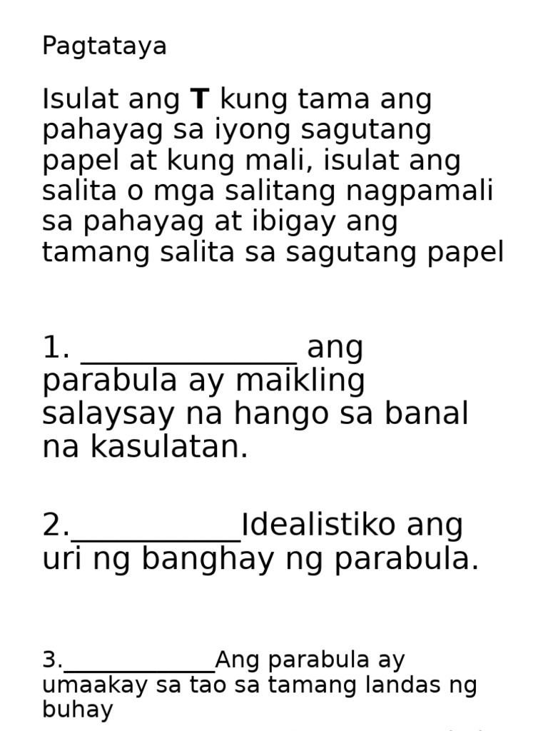 QUIZ Parabula Tusong-Katiwala | PDF