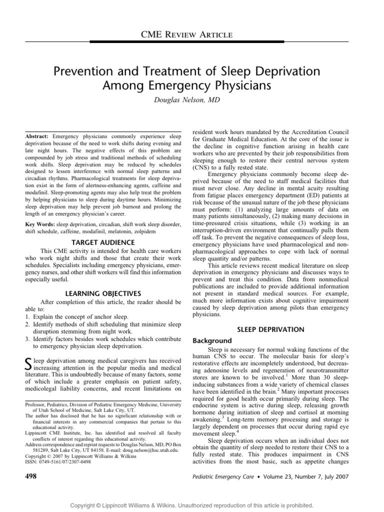 Prevention and Treatment of Sleep Deprivation | PDF | Sleep | Shift Work