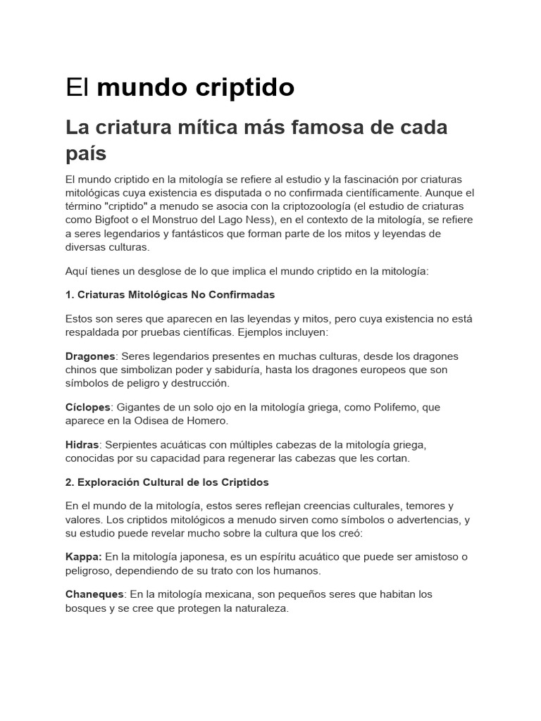 El Mundo Criptido - Criaturas Mitológicas de Cada País-2 | PDF