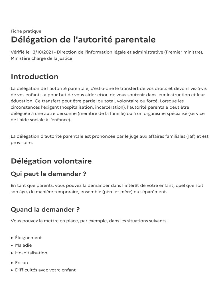 Délégation de L'autorité Parentale | PDF