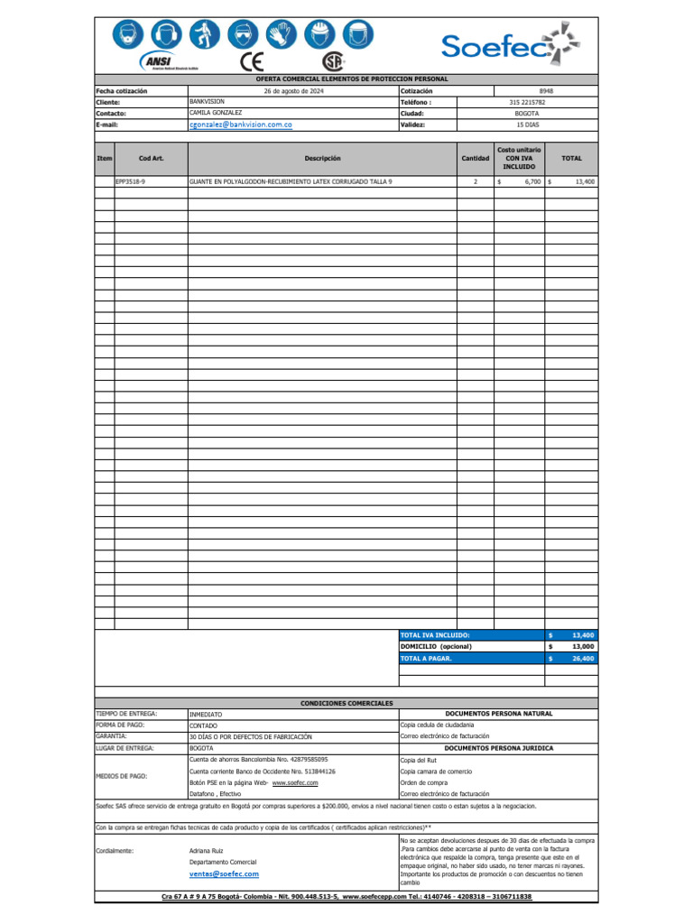Cotizacion Epp 8948 | PDF