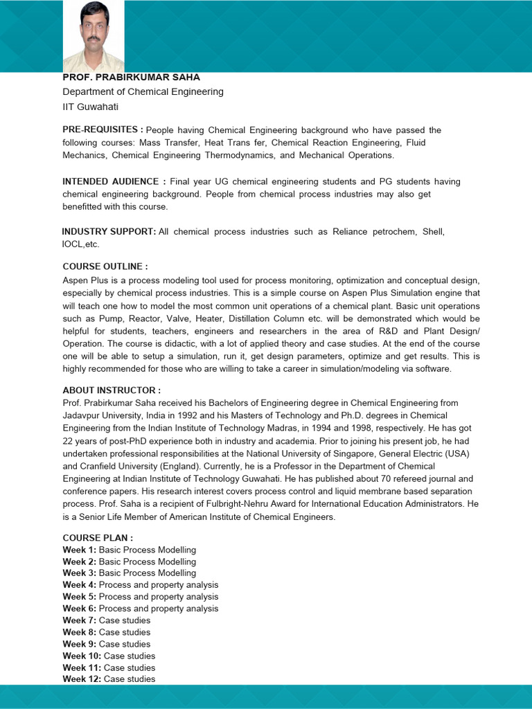 Aspen Plus® Simulation Software - A Basic Course For Beginners | PDF