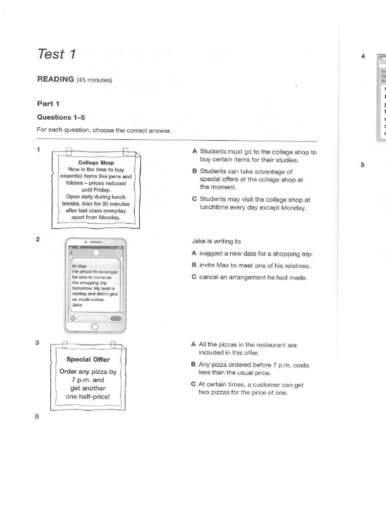 PET Reading TEST 1 | PDF