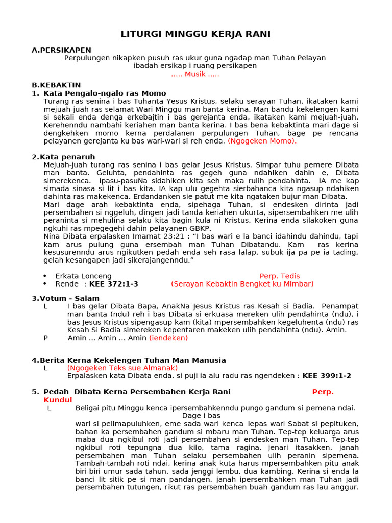LITURGI MINGGU KERJA RANI | PDF