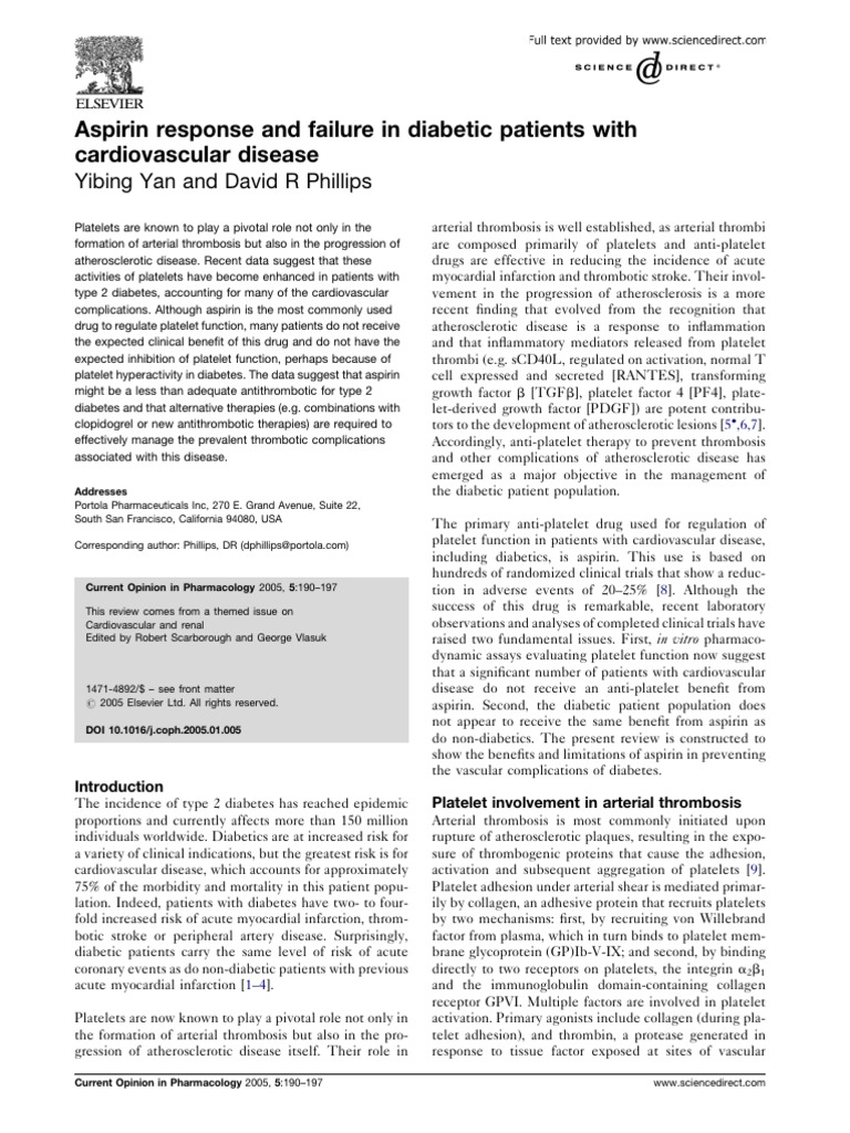 Aspirin Efficacy in Diabetic Heart Patients | PDF | Platelet | Science ...