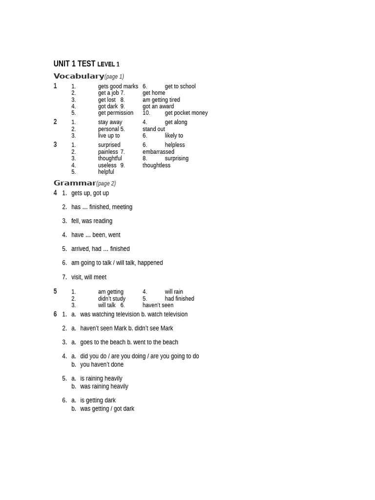 Unit 1 self test ANSWERS | PDF