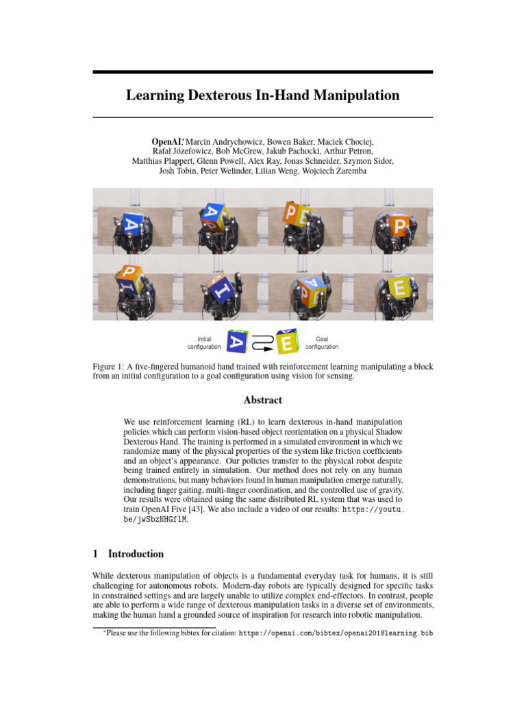 paper of learning dextrous in-hand robot manipulation | PDF