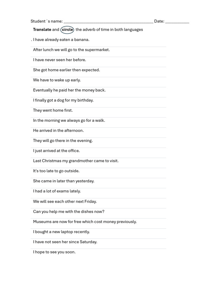 Time Adverbs Exercises | PDF