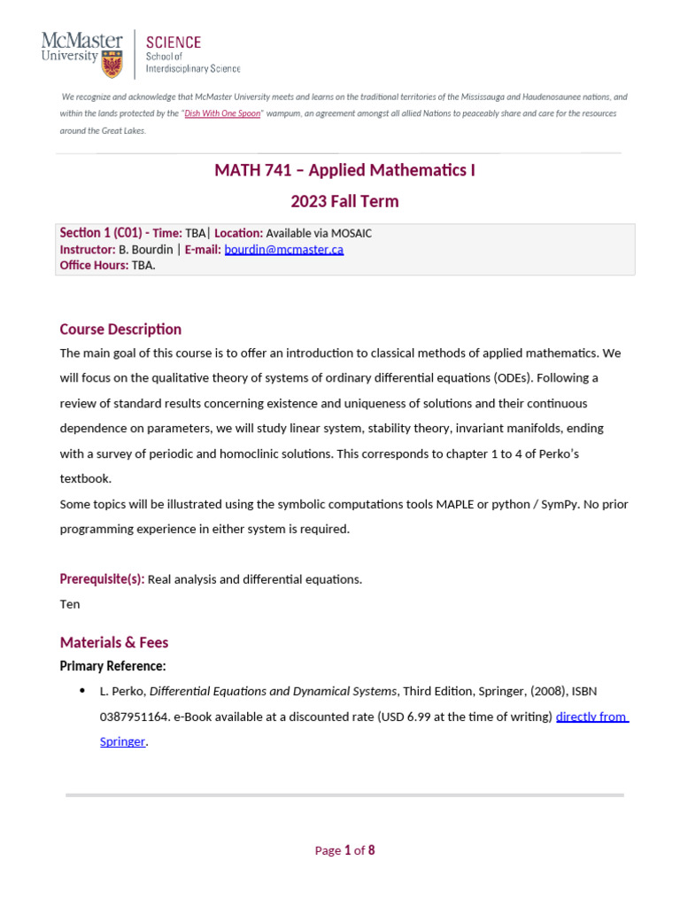 MATH 741 Fall 2023 Outline | PDF