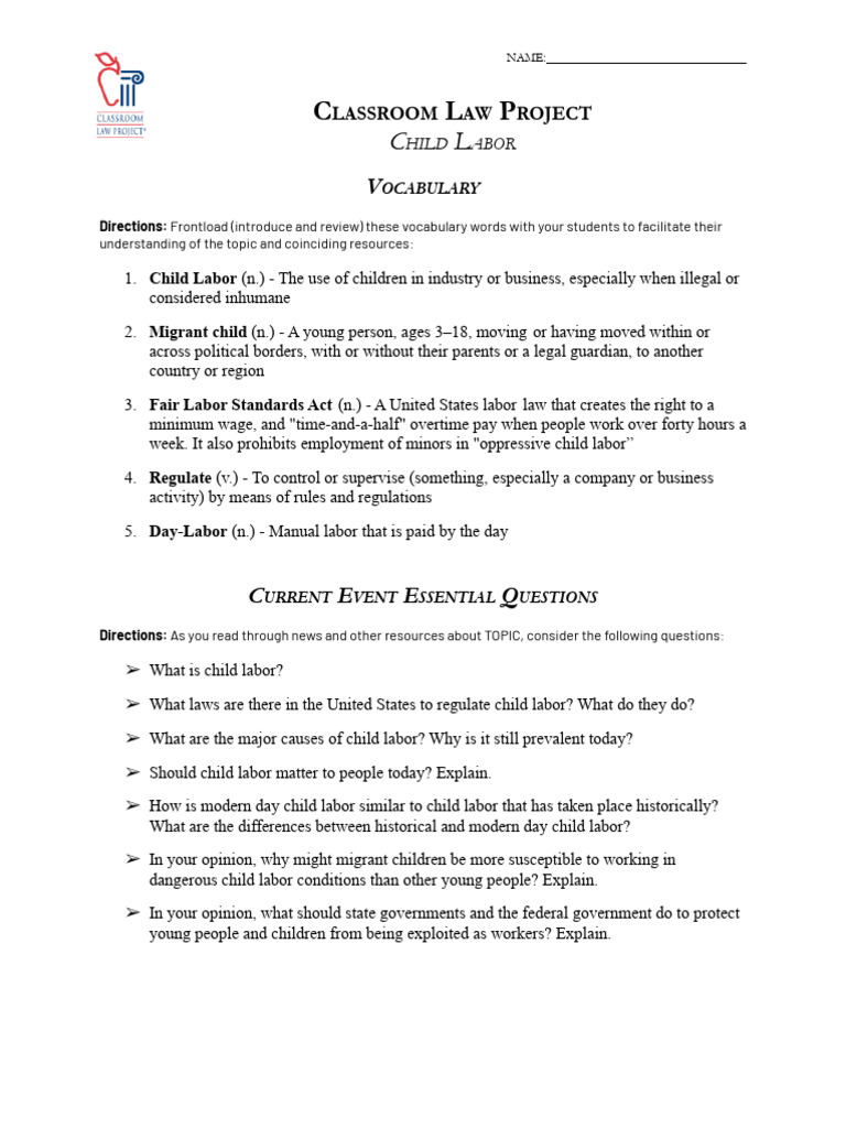 Vocabulary-Essential-Questions-Handout-Child-Labor-1 | PDF
