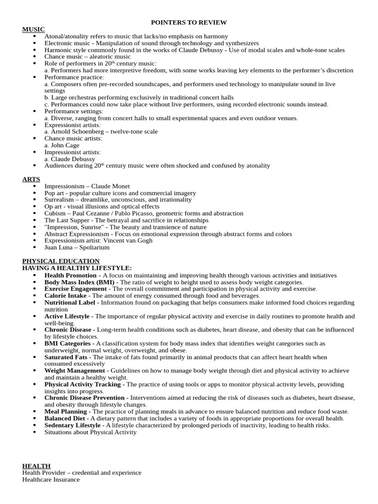 Pointers To Review Mapeh q1 1 | PDF