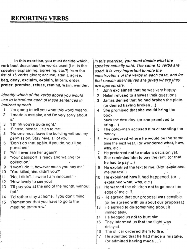 Reporting Verbs 2 Exercises | PDF