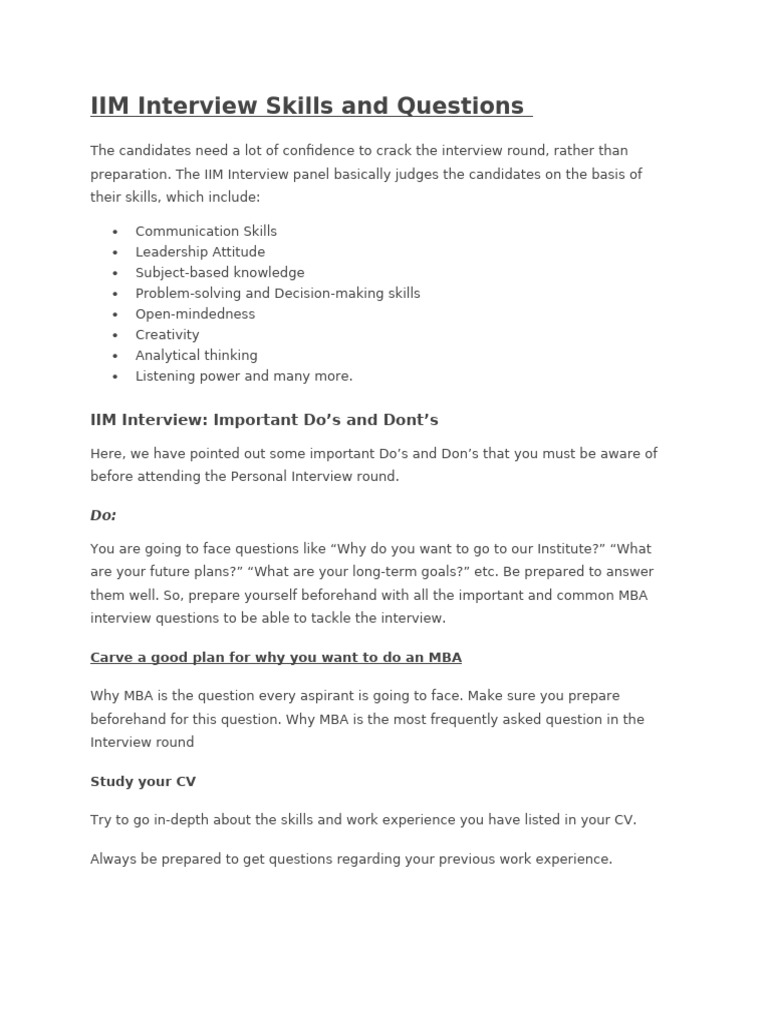 IIM Interview Skills and Questions | PDF