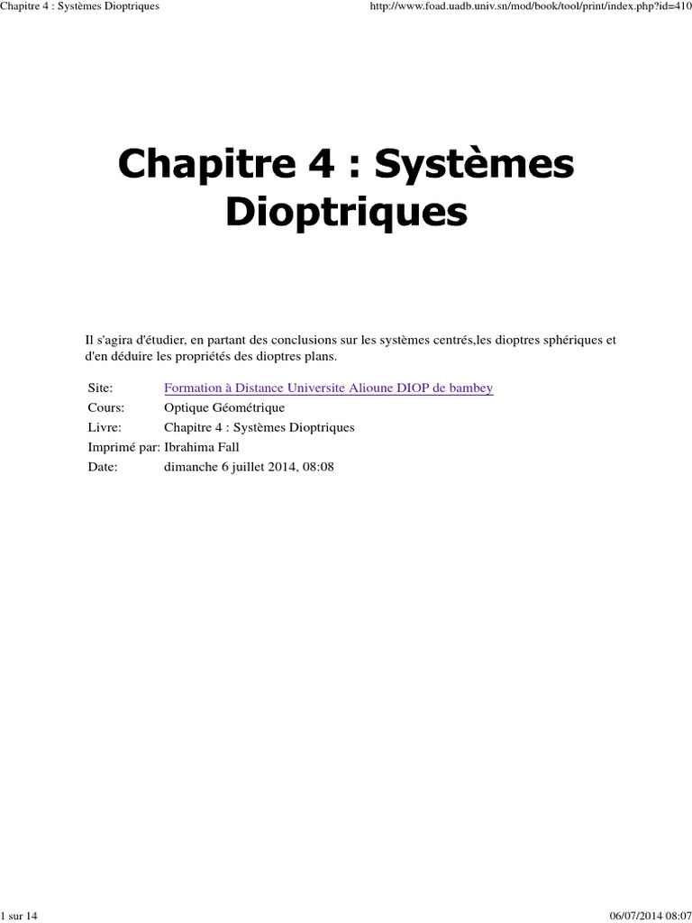 Chapitre 4 Syst Mes Dioptriques | PDF