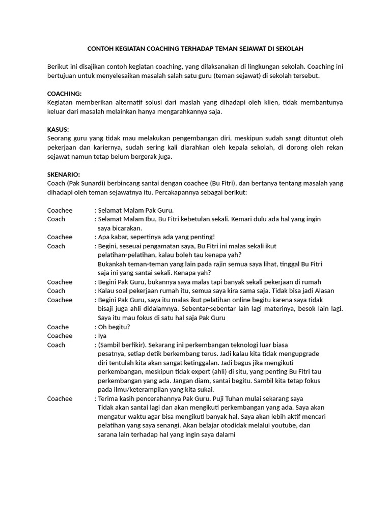 Contoh Kegiatan Coaching Terhadap Teman Sejawat Di Sekolah | PDF