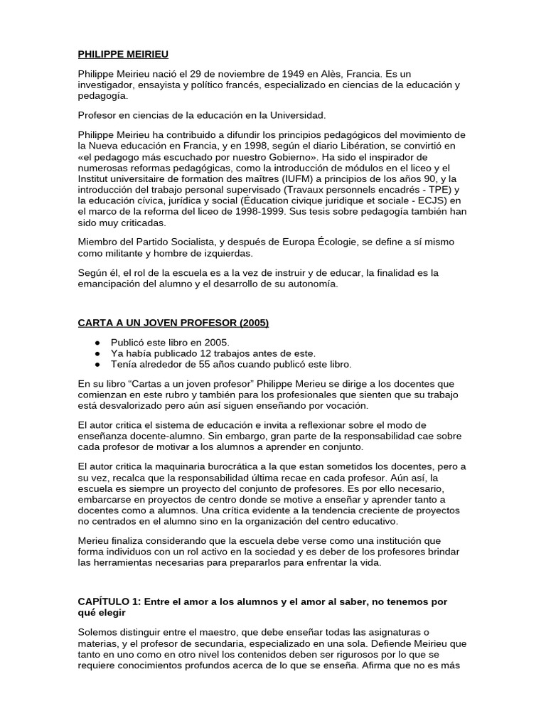 Carta A Un Joven Profesor - Philippe Meirieu | PDF