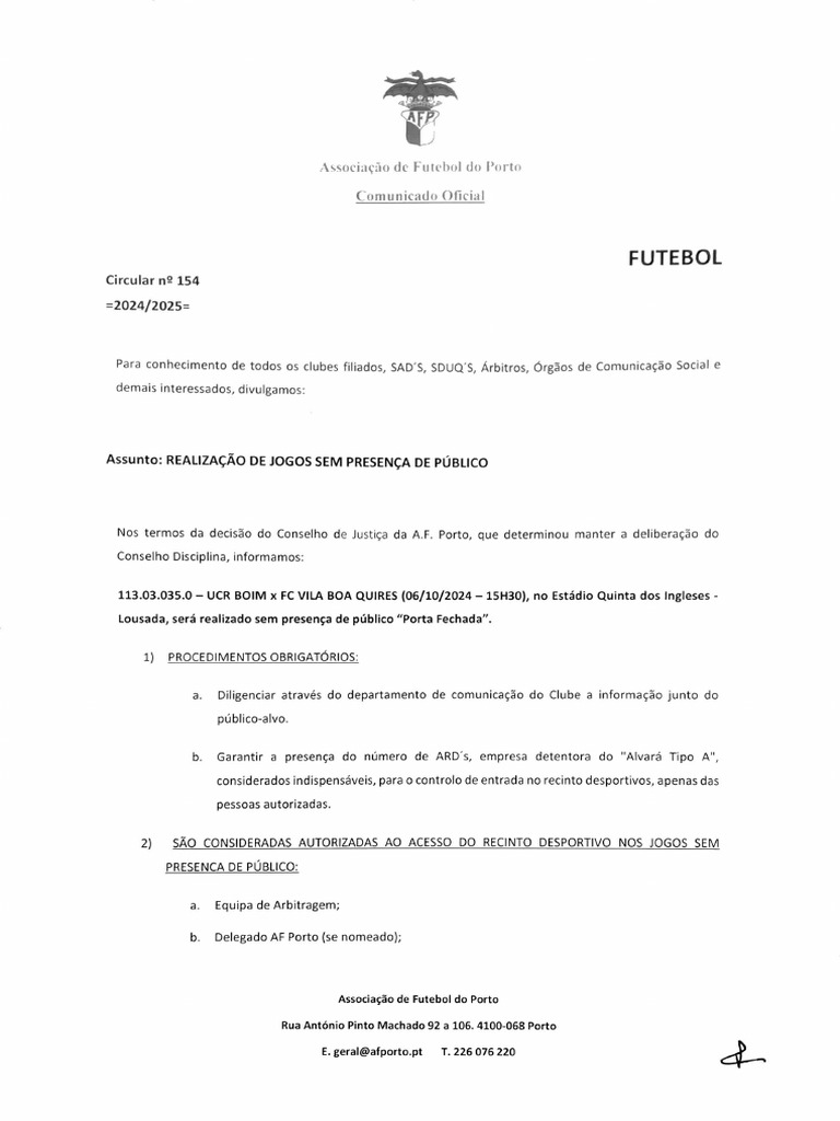 Circular No.154 24.25 Realizacao de Jogos Sem Presenca de Publico 113 ...