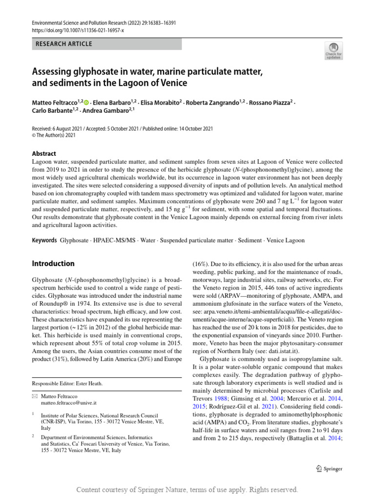 Assessing Glyphosate in Water Marine Particulate M | PDF