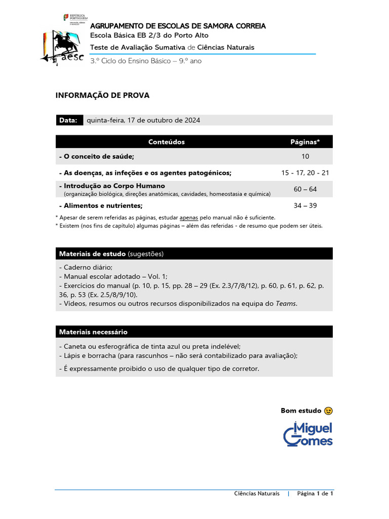 Matriz - TA - 1 - 9.º A2 | PDF