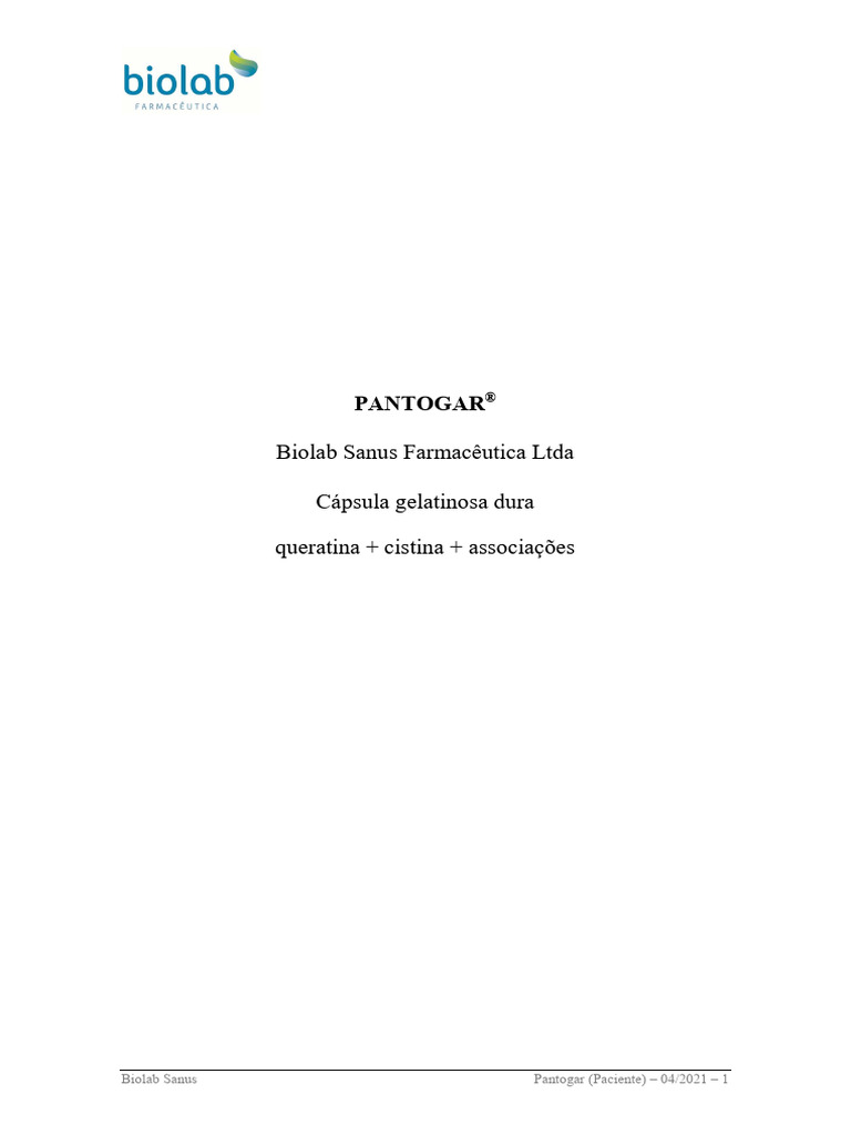 Bula Pantogar Com 90 Capsulas Biolab 4458 | PDF