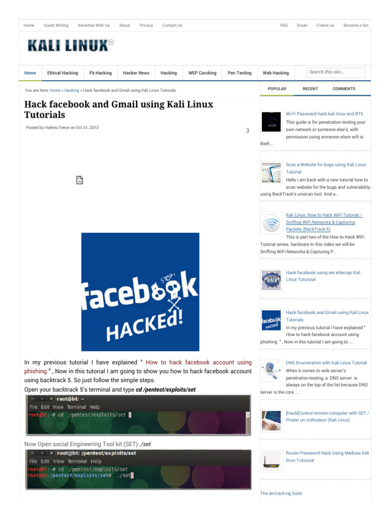 Hack Facebook & GMAIL Using Kali Linux | PDF | Security Hacker | Gmail