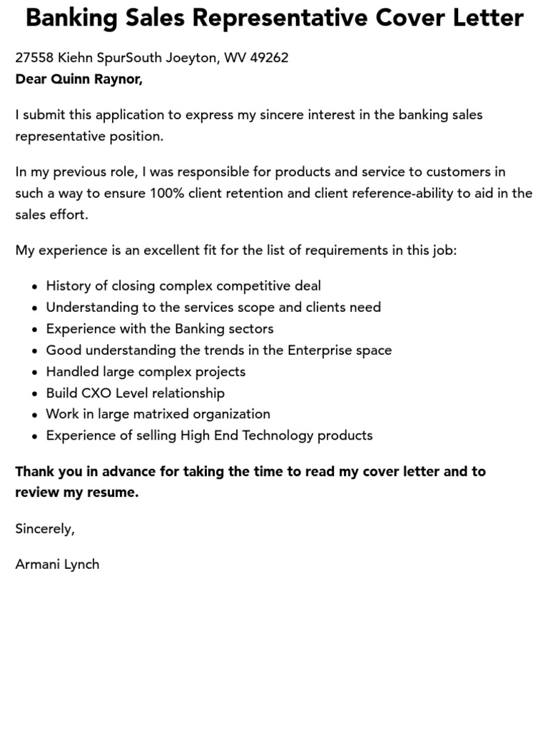 Banking Sales Representative v1 | PDF