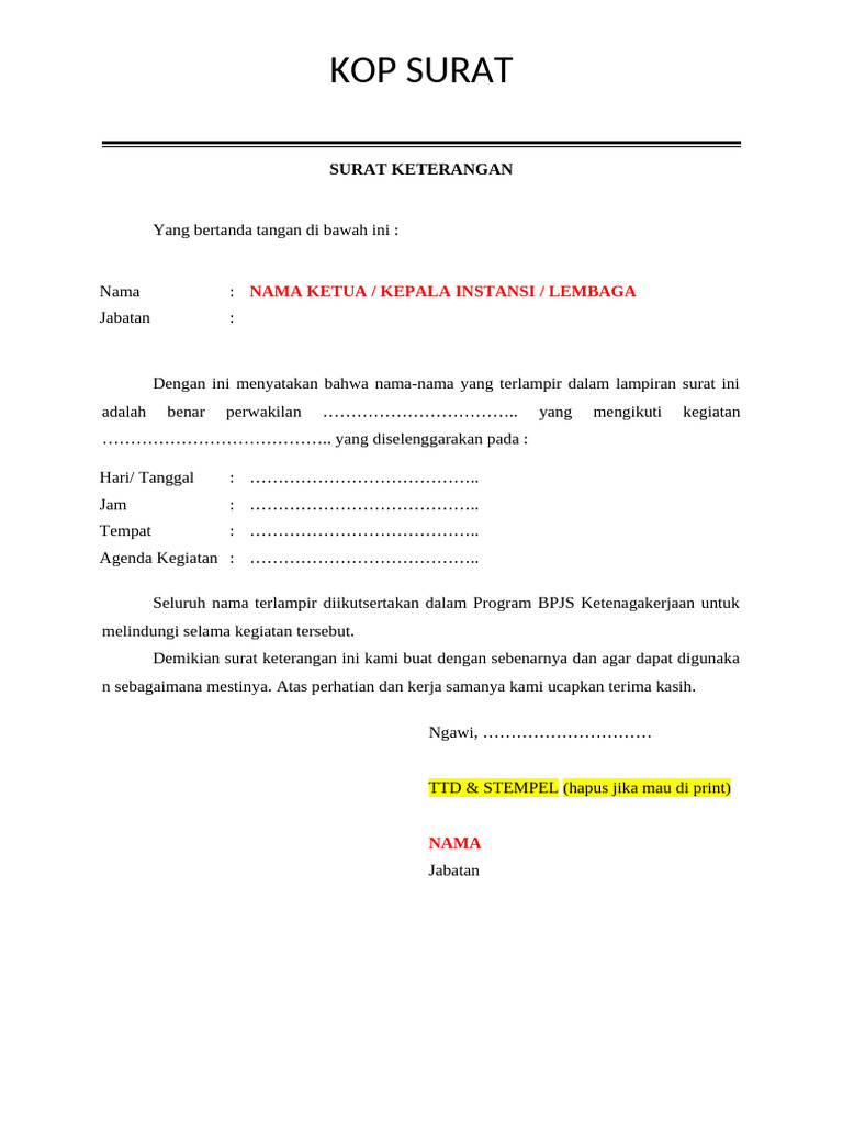 BPJSTK Surat Keterangan | PDF