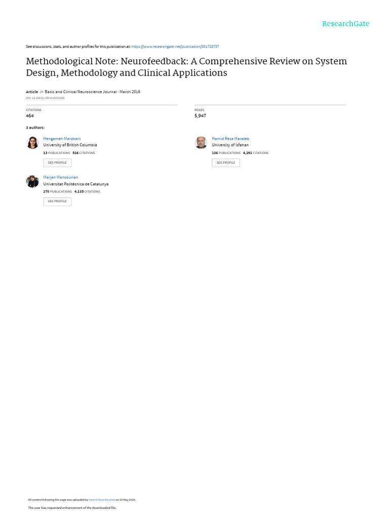 Methodological Note Neurofeedback A Comprehensive | PDF