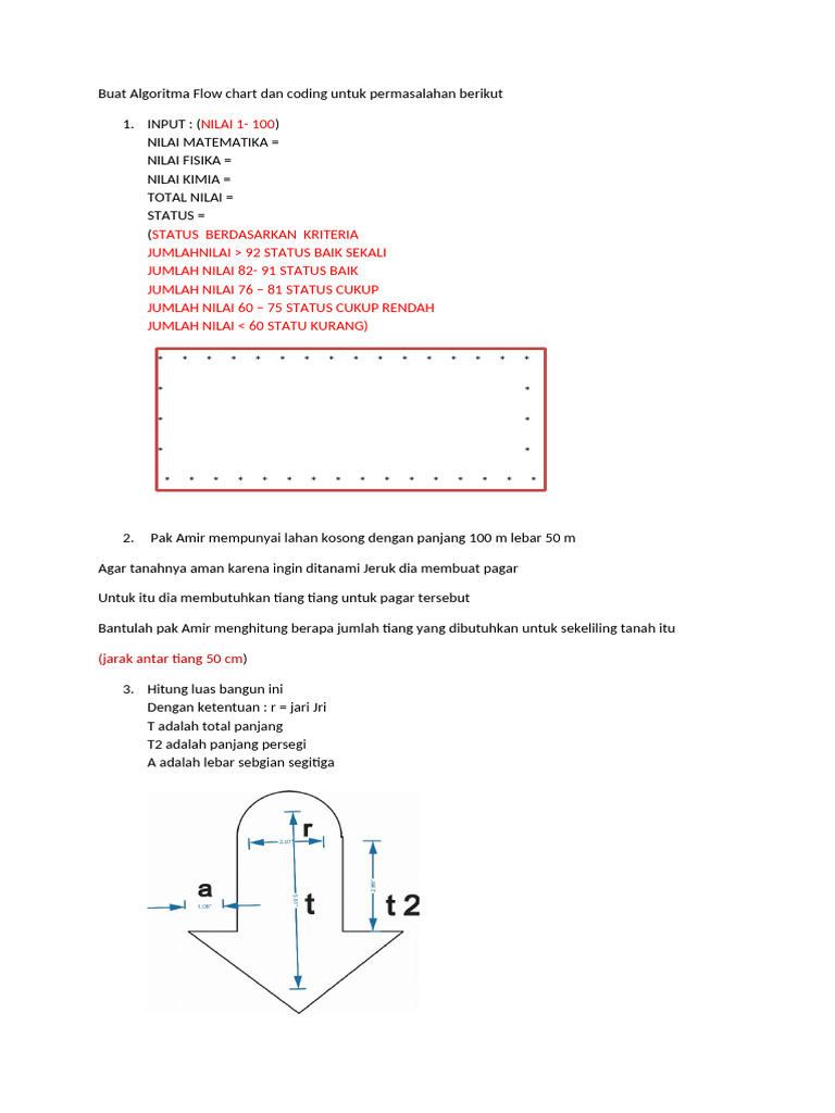 Buat Algoritma Flow Chart Dan Coding Untuk Permasalahan Berikut | PDF