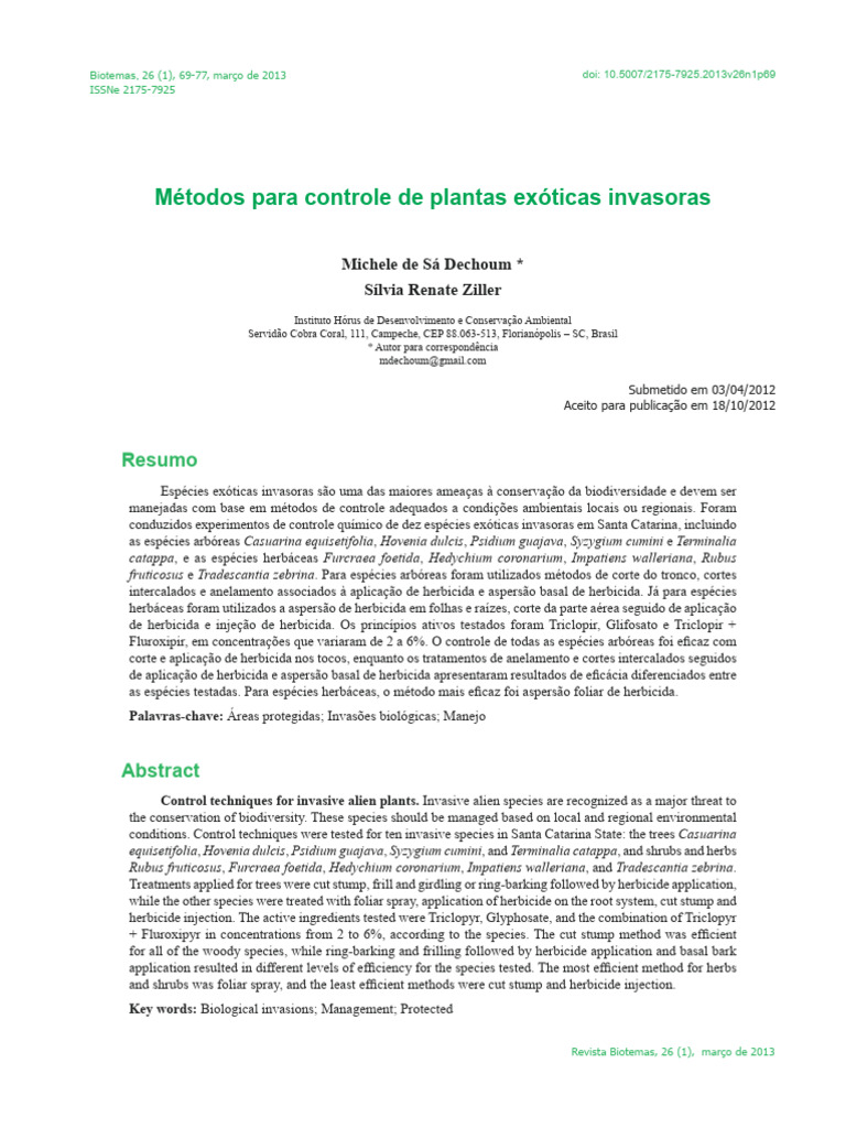 Métodos para Controle de Plantas Exóticas SC | PDF