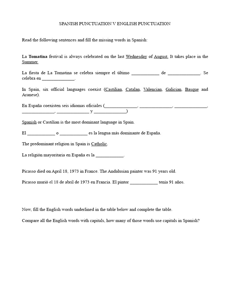 Spanish Punctuation V English Punctuation | PDF