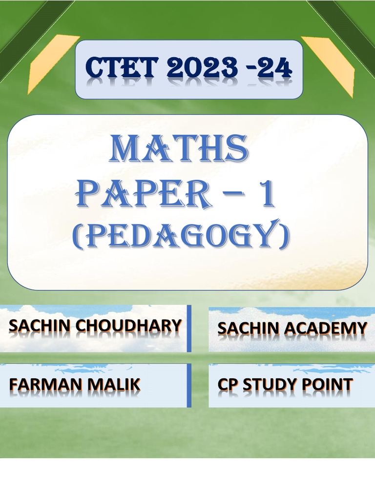 Ctet 2023-24 Math Pedagogy by Sachin Sir | PDF